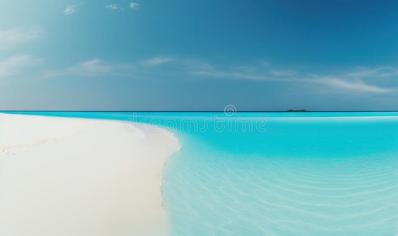 A Sandy Beach with Blue Water and a Small Island in the Distance Stock ...