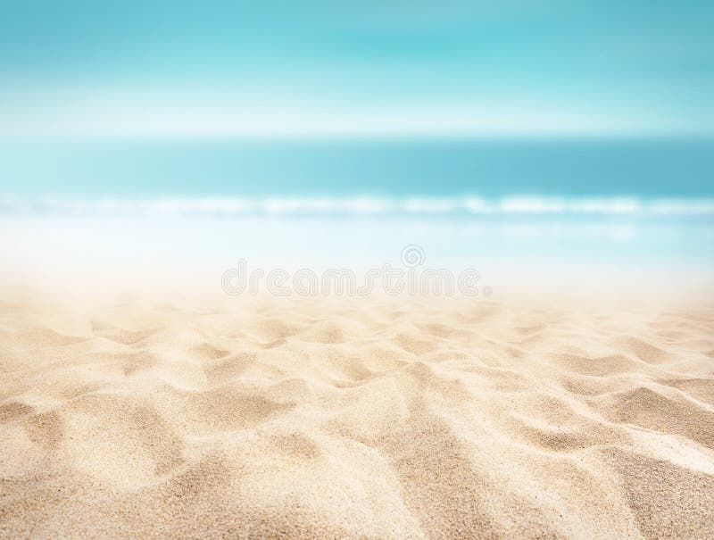Sandy Beach with Blurry Blue Ocean Stock Image - Image of summer ...