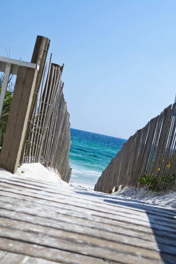 Sunny Beach with Sand Fences and Whitecaps at Florida Beach Stock Photo ...
