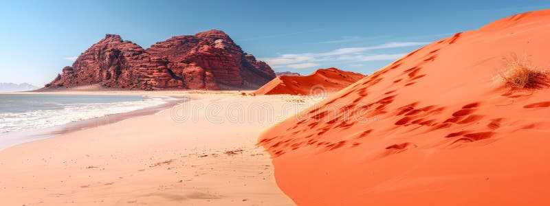 A Sandy Beach Borders the Ocean, Featuring a Rock Formation in the ...