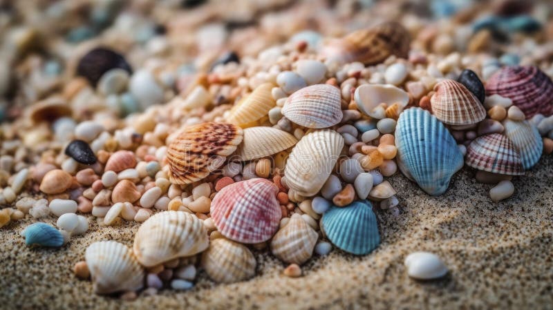 Sandy Beach with Colorful Seashells: Perfect Background for Summer ...