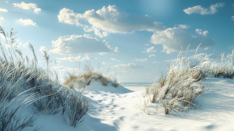 A Sandy Beach Covered in Snow, Perfect for Winter-themed Designs Stock ...