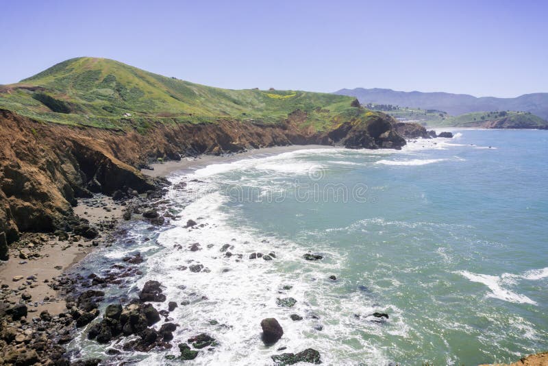 Sandy Beach and Eroded Cliffs on the Pacific Ocean Coastline, Mori ...