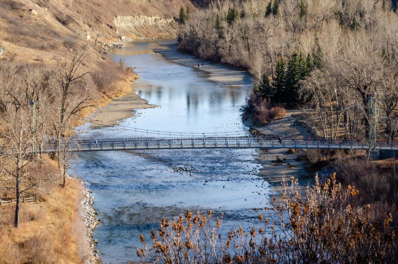 Little Elbow River; Footbridge Stock Image - Image of scenic, rocks ...