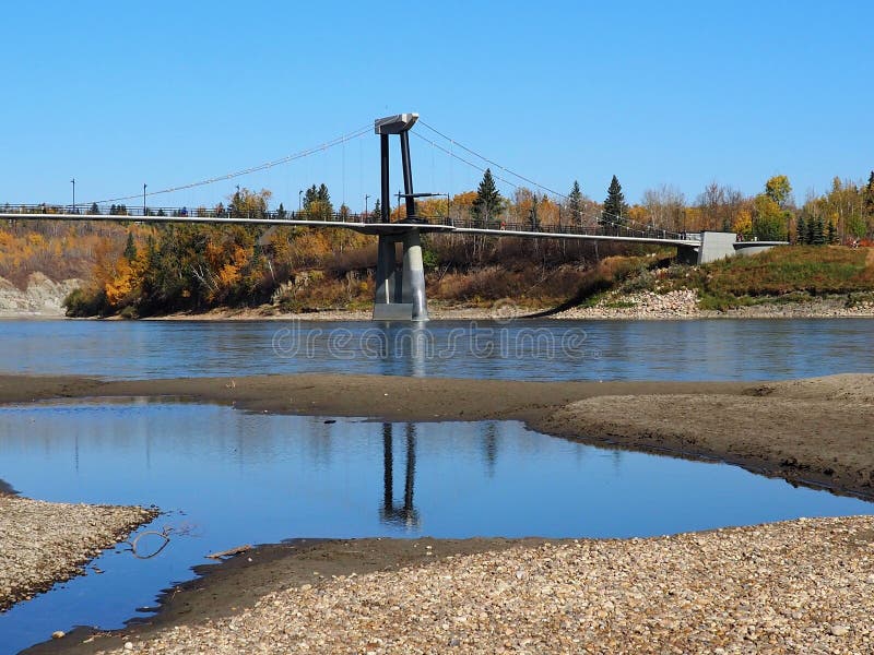 Sandy Beach and Footbridge in Edmonton Alberta Stock Photo - Image of ...