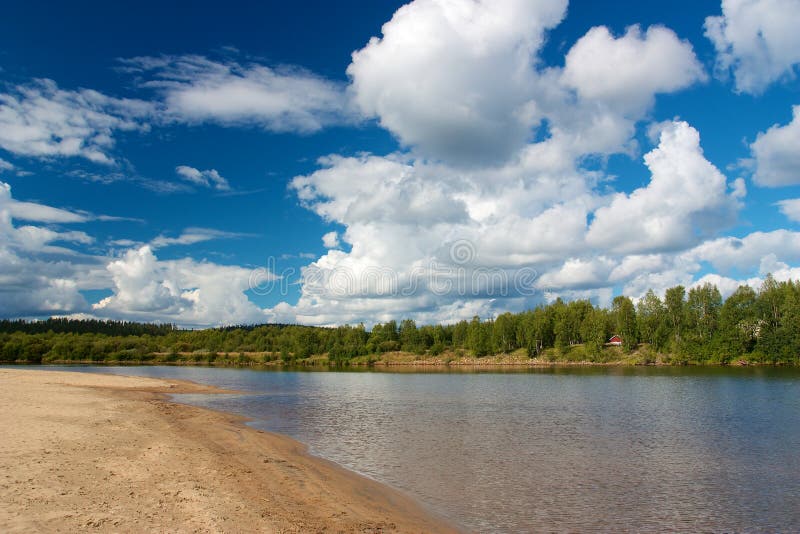 Sandy Beach and Forest in Ivalo Stock Image - Image of sand, river ...