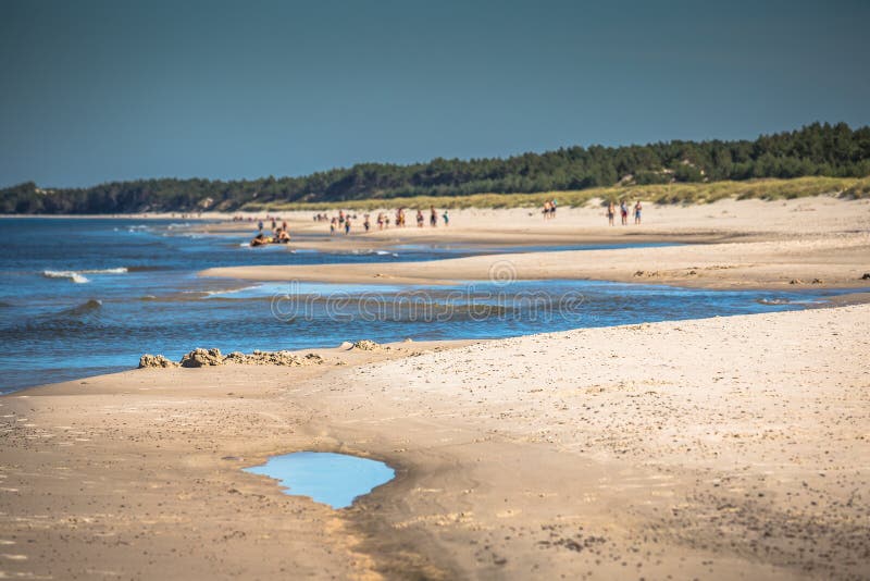 Sandy Beach in Leba Town, Baltic Sea, Poland Stock Photo - Image of ...