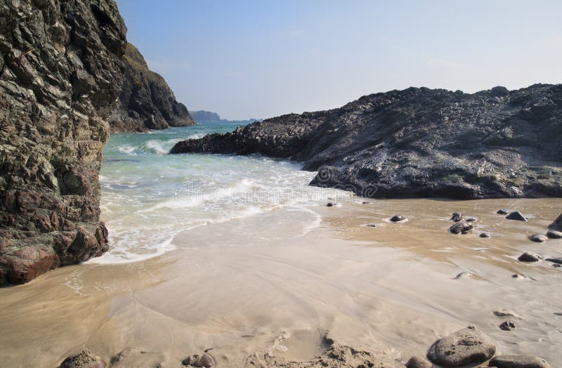 Sandy Beach with Low Tide Waves Stock Photo - Image of attractive ...