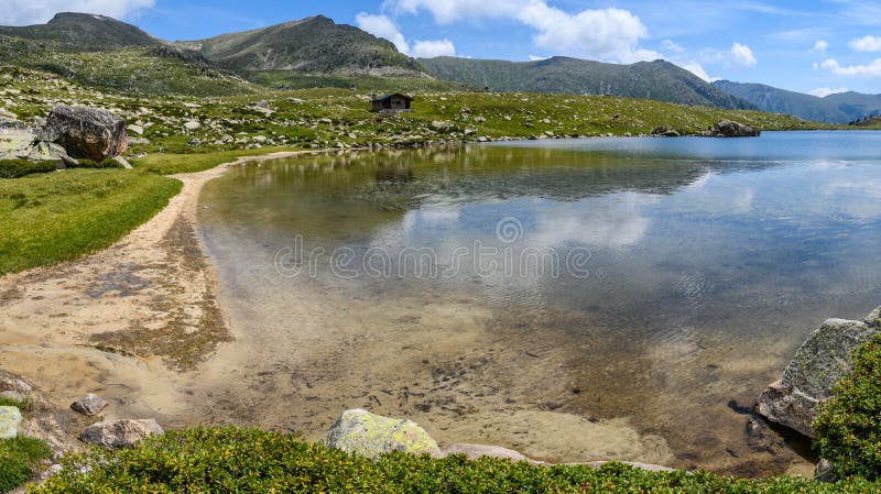 Sandy Beach on Montmalus Lake in Andorra Stock Photo - Image of andorra ...