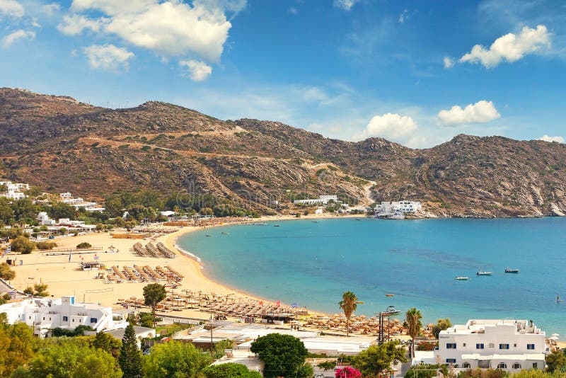The Sandy Beach Mylopotas in Ios, Greece Stock Image - Image of ...