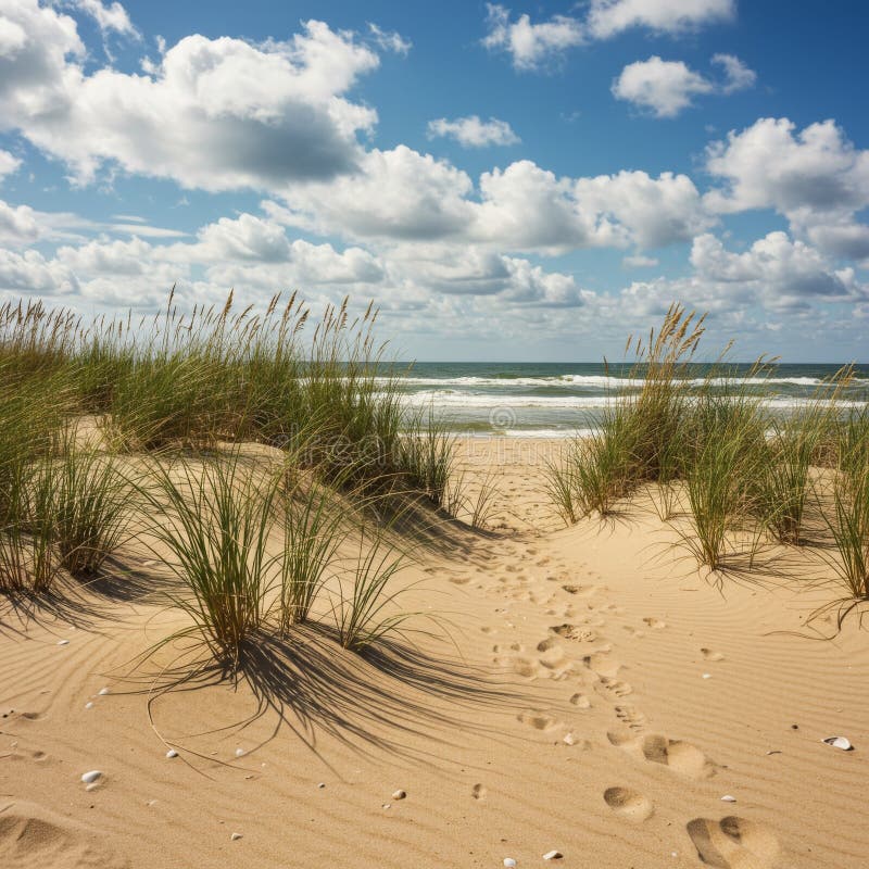 Sandy Beach Path Under a Bright Blue Sky Stock Illustration ...
