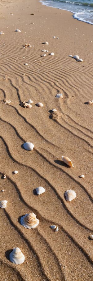 Sandy Beach with Ripples and Shells Scattered Across the Surface Stock ...