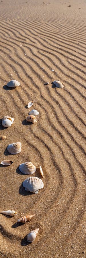 Sandy Beach with Ripples and Shells Scattered Across the Surface Stock ...