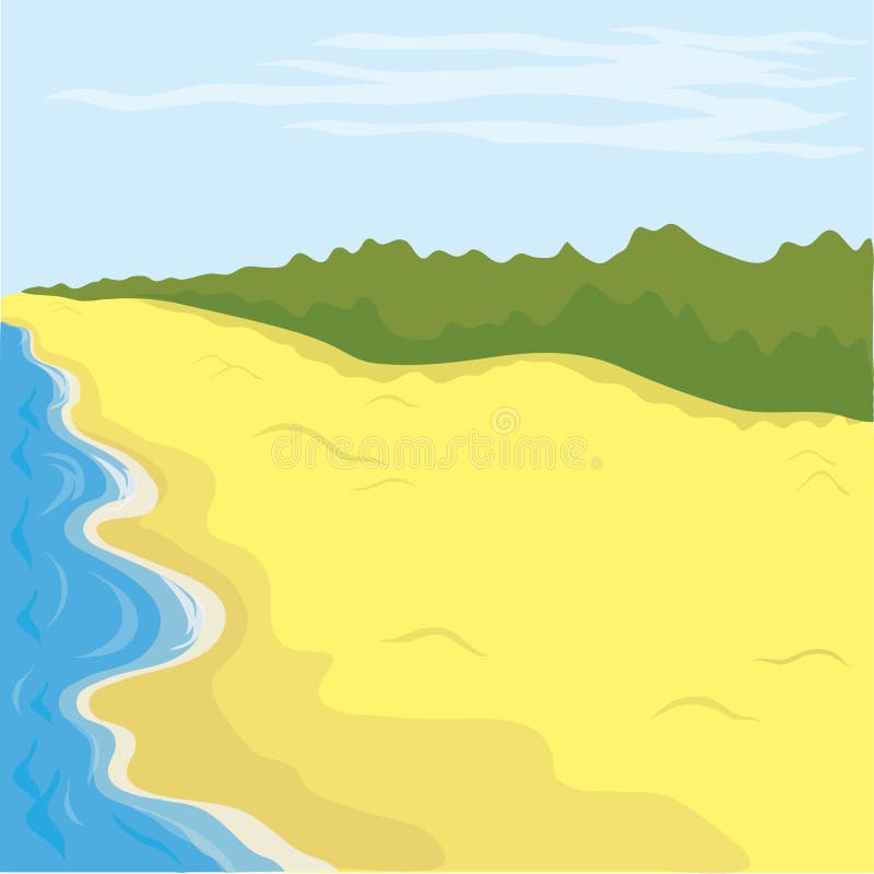 Sandy beach and the sea stock illustration. Illustration of drawing ...