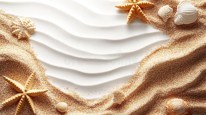 Sandy Beach with Seashells and Starfish Forming a Border Stock ...