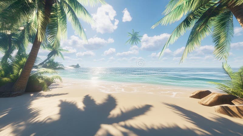 Sandy Beach with Soft Shadows Cast by Palm Trees. Stock Photo - Image ...