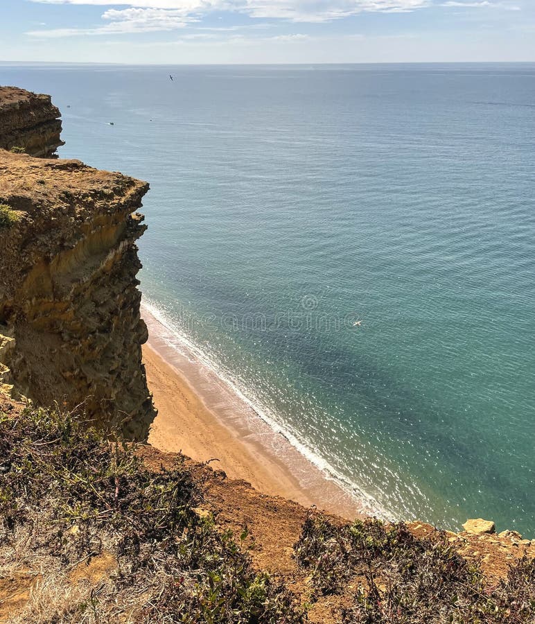 Sandy Beach Spotted between Cliff Edges Stock Image - Image of blue ...