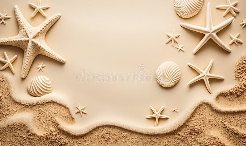 A Sandy Beach with Starfish, Shells, and Sand Stock Illustration ...