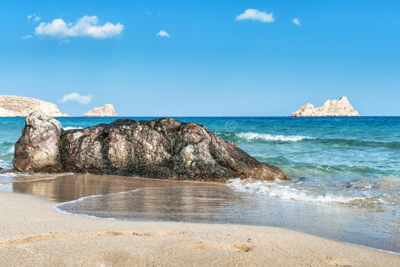 Sandy Beach with Stones on a Foreground on Crete Island, Greece Stock ...