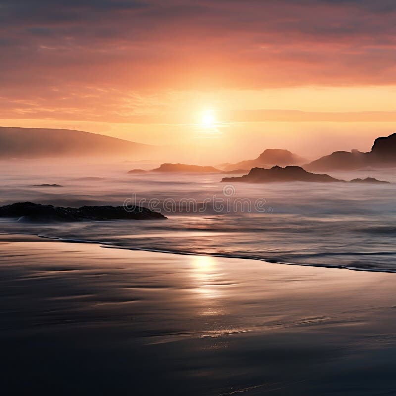 Sandy Beach at Sunset in Long Exposure - Landscape Photography Stock ...