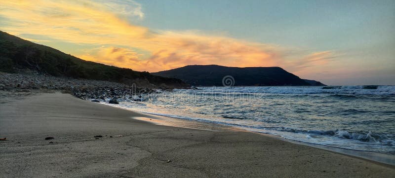 The Sandy Beach at the Sunset Stock Image - Image of afterglow, sandy ...