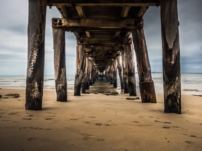 Sandy Beach Under a Pier or Jetty Stock Image - Image of dock, nature ...