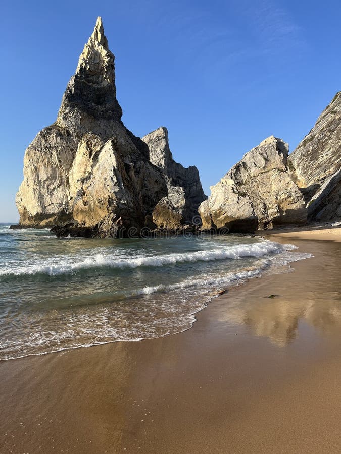 Sandy Beach Ursa on the Atlantic Ocean with Large Stone of Bizarre ...