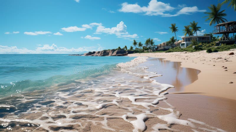 A Sandy Beach with Waves Coming in To the Shore Stock Photo - Image of ...