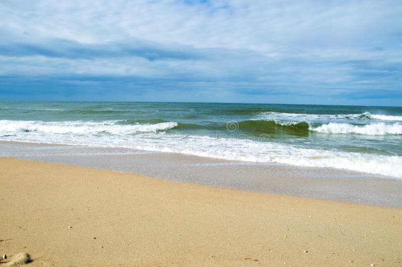 Sandy Beach Waves and Sky Seascape Stock Photo - Image of waves ...
