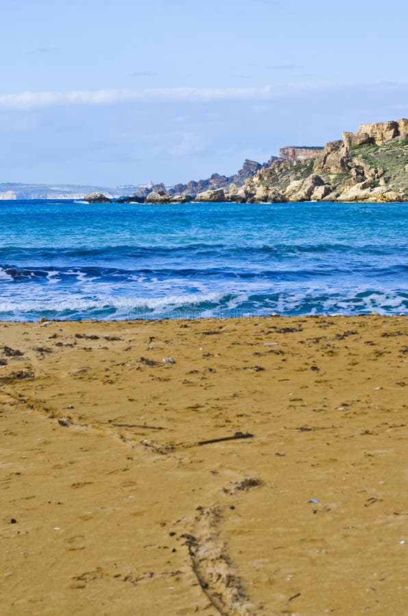 Sandy Beach in Winter, Malta Stock Image - Image of grass, distant ...