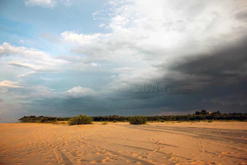 Sandy Beach, Yellow Sand and Blue Sky with Clouds, Beautiful Summer ...