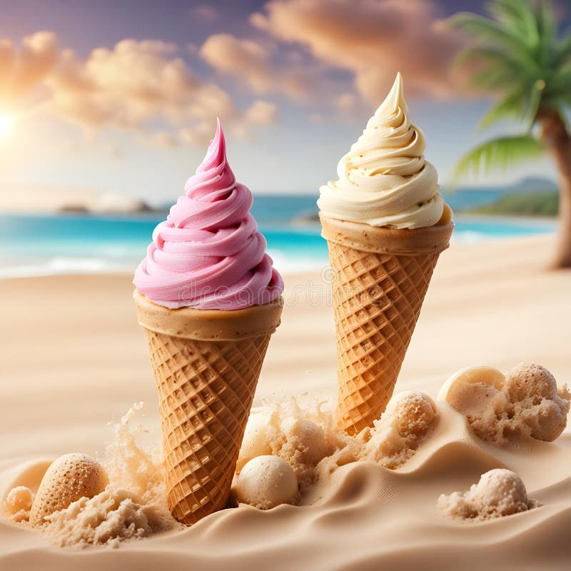 Sandy Beaches and Ice Cream Cones during Summer Holidays Stock ...