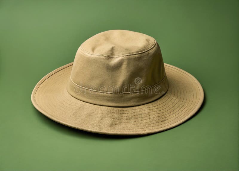 Sandy Beige Floppy Hat Mockup on Solid Olive Background Stock ...