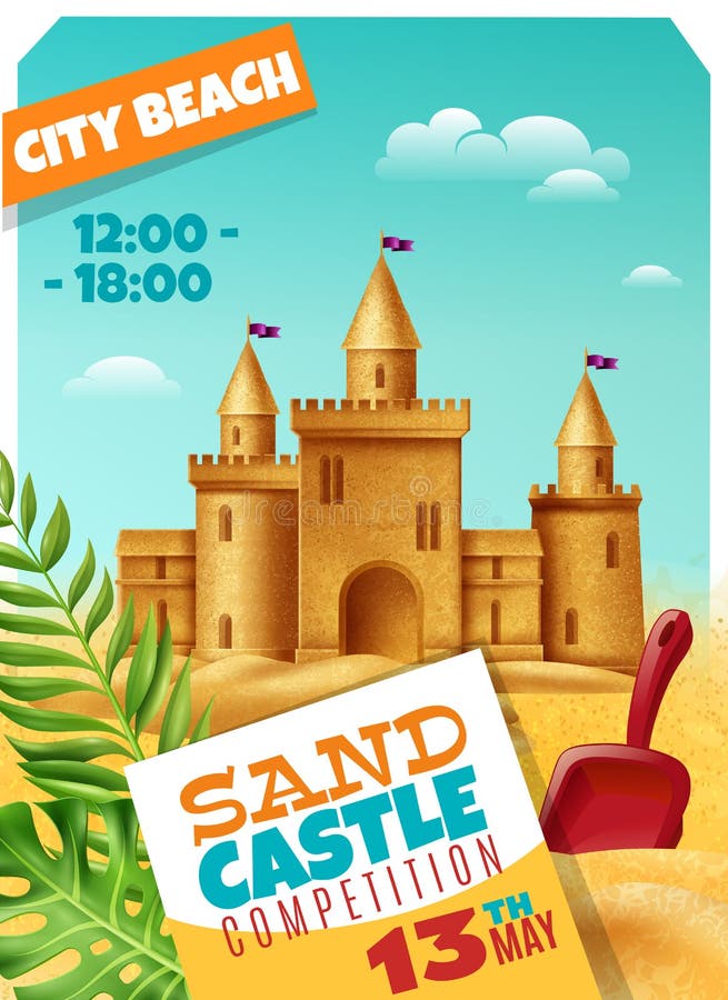 Sandy Castle Competition Realistic Poster Ilustración del Vector ...