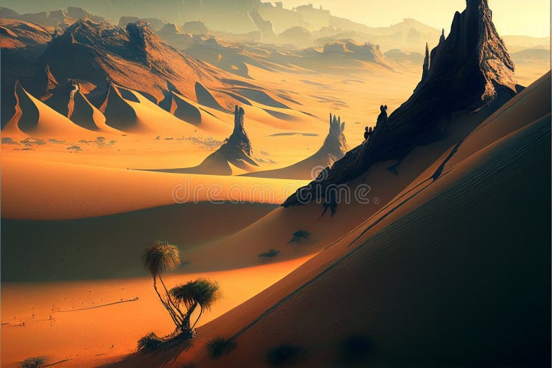 Sandy Desert Landscape, Sand, Dune, Generative Ai Illustration Stock ...