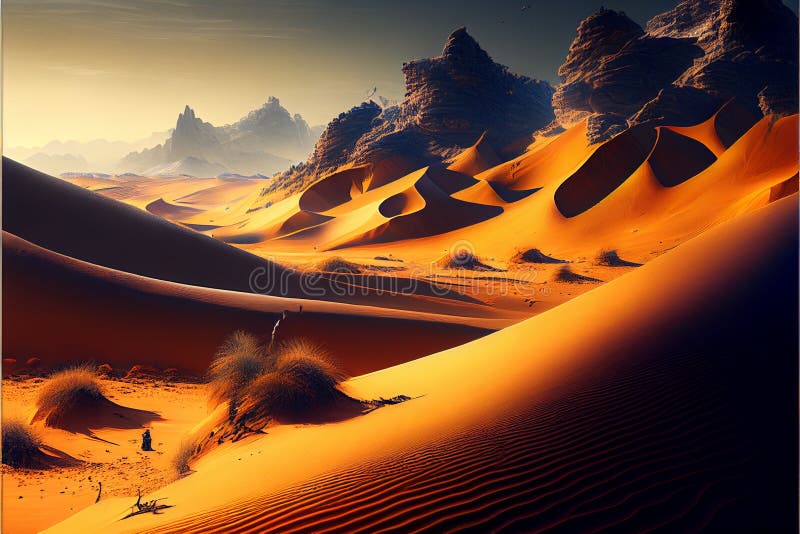 Sandy Desert Landscape, Sand, Dune, Generative Ai Illustration Stock ...