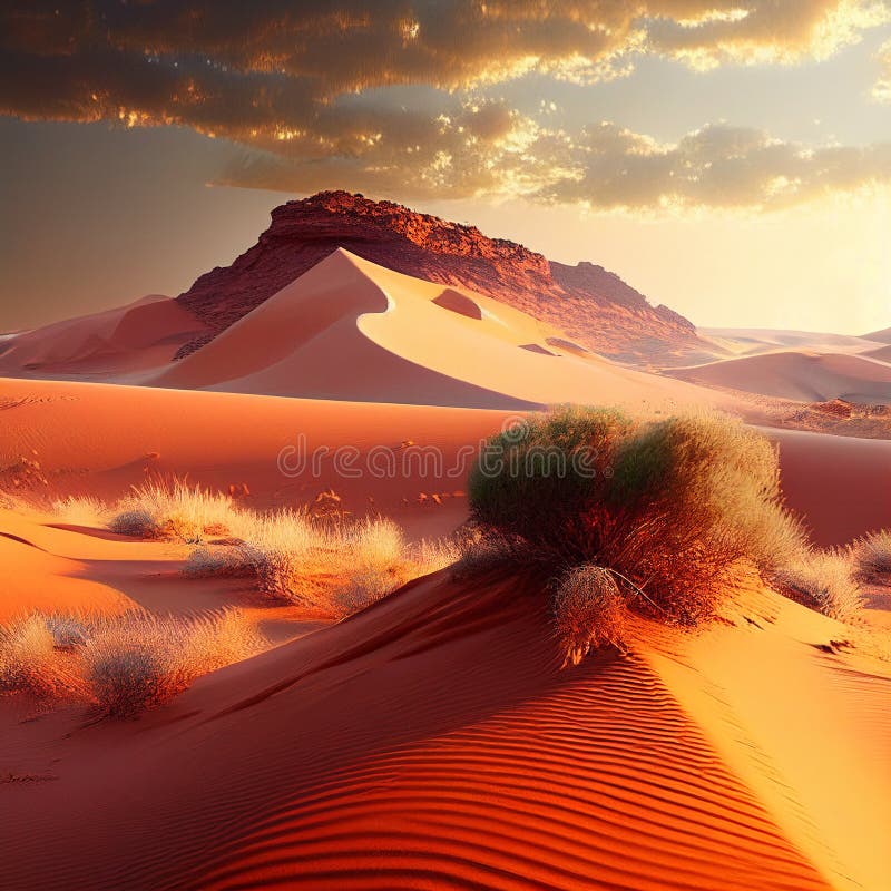 Sandy Desert Landscape, Sand, Dune, Generative Ai Illustration Stock ...