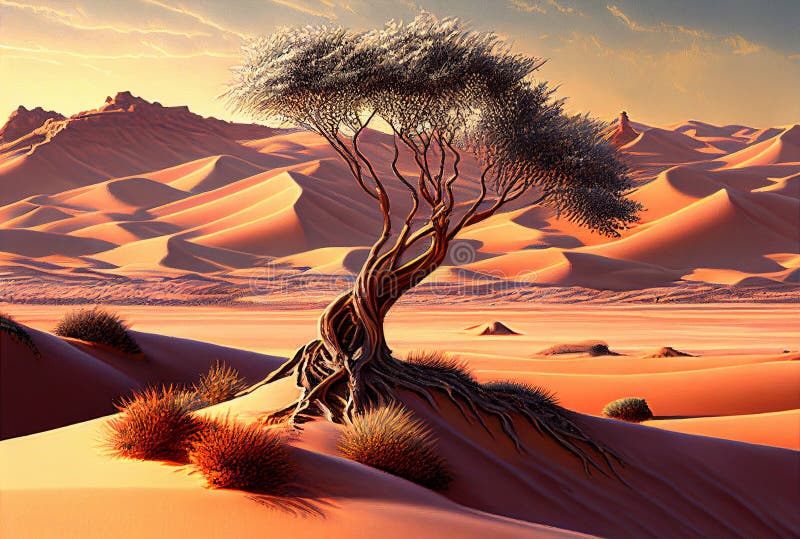 Sandy Desert Landscape, Sand, Dune, Generative Ai Illustration Stock ...
