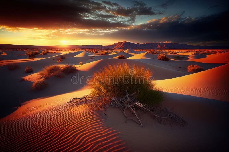 Sandy Desert Landscape, Sand, Dune, Generative Ai Illustration Stock ...