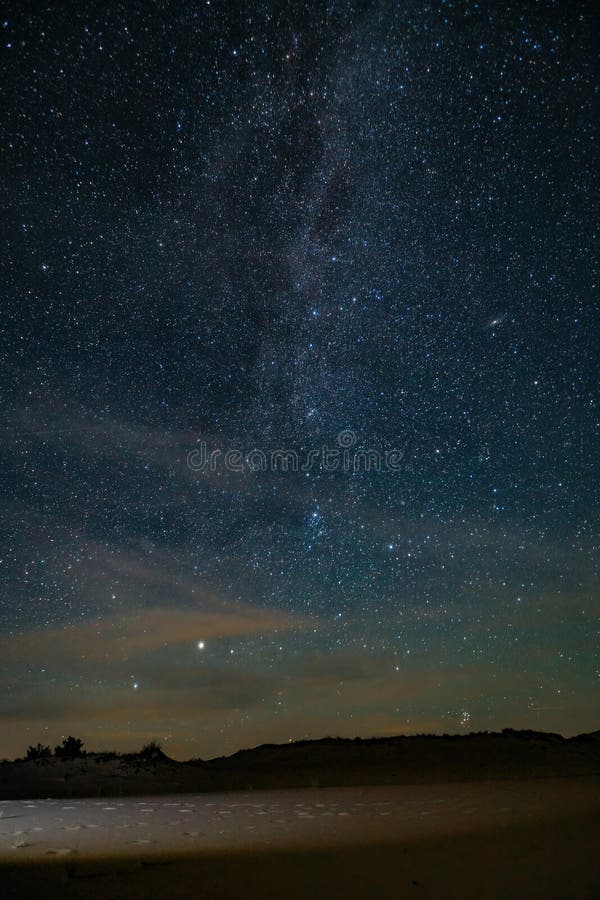 The Sandy Desert Landscape at Starry Night Stock Photo - Image of ...