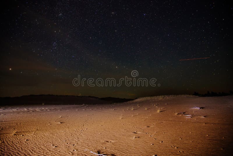 The Sandy Desert Landscape at Starry Night Stock Image - Image of ...