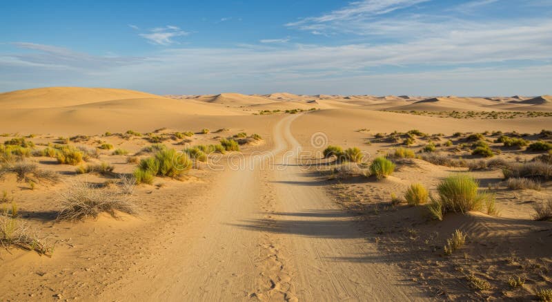 Sandy Desert Path Under a Bright Blue Sky Stock Illustration ...