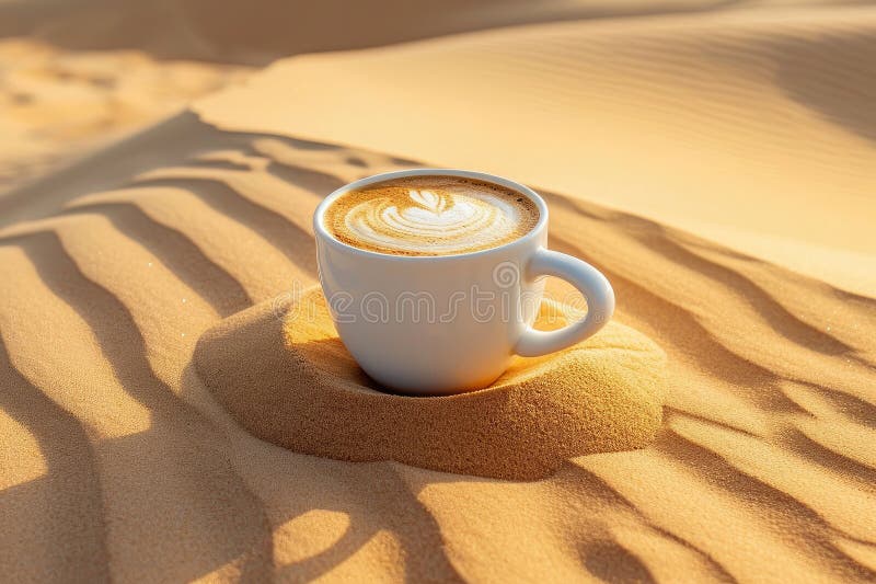 In the Sandy Desert, among the Sand, There is a Cup of Hot Latte or ...