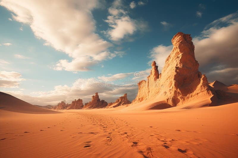 A Sandy Desert with Tall Rock Formations Stock Illustration ...