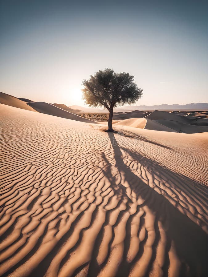 Sandy Desert Tree Under a Hot Summer Stock Illustration - Illustration ...