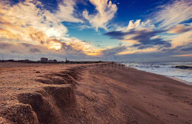 Sandy Empty Sea Beach at Sunset Stock Photo - Image of romantic ...