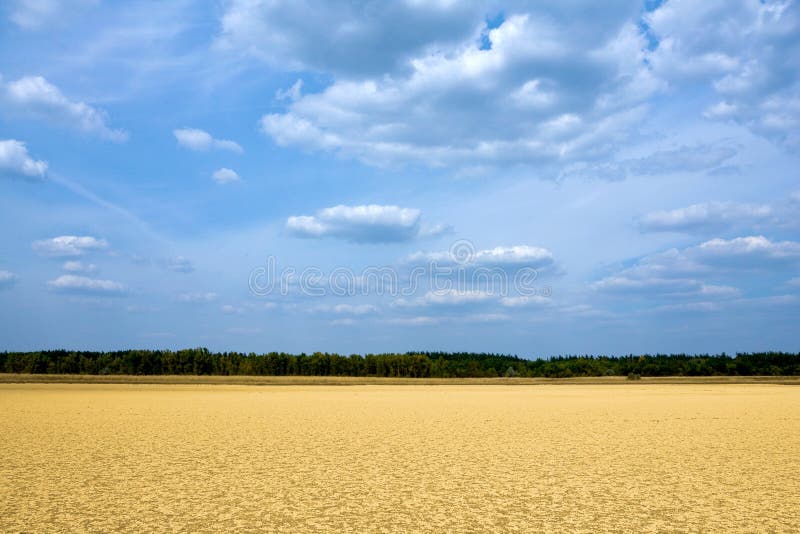 Sandy field under blue sky stock image. Image of landscape - 13339797