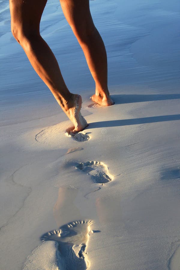 Sandy footsteps stock photo. Image of coast, beach, sunset - 9573496