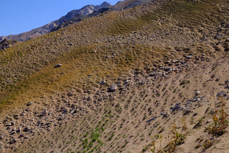 Sandy Mountain Slope with Rocks Stock Photo - Image of path, sandy ...