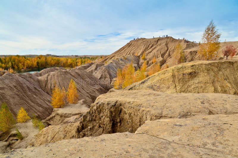 The Sandy Mountains with the Yellow Trees in the Golden Autumn. Stock ...